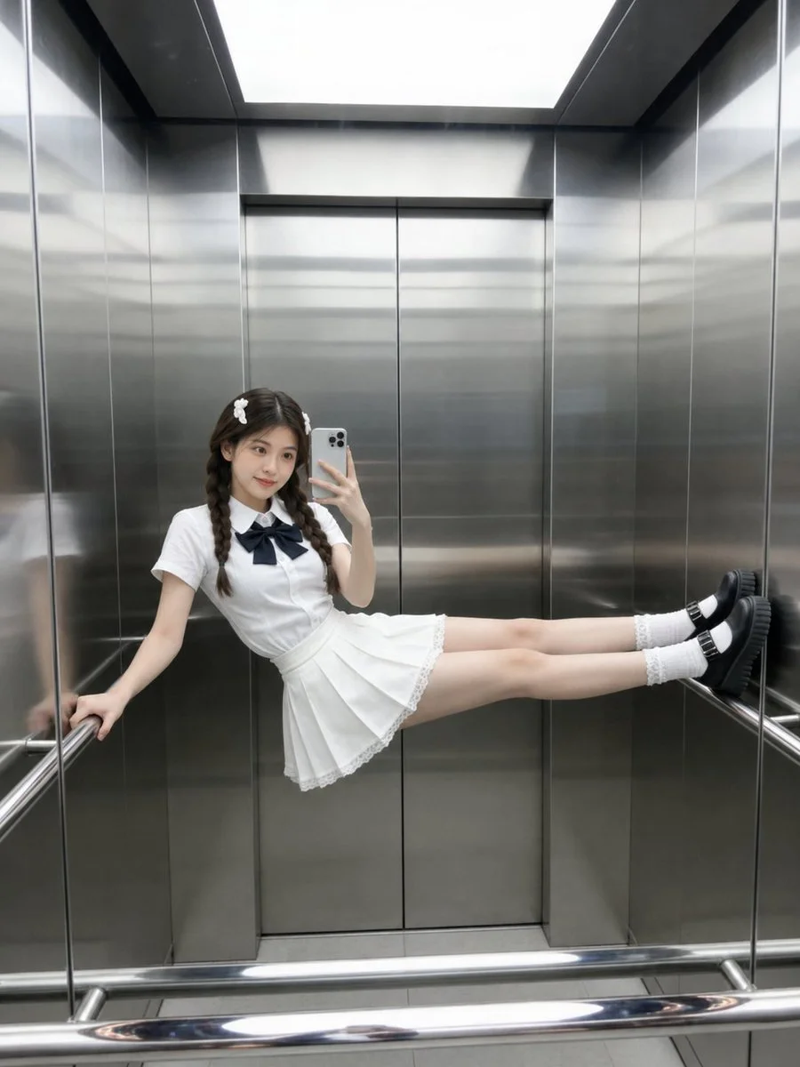 Realistic Elevator Mirror Selfie Recreation | OpenPromptLib